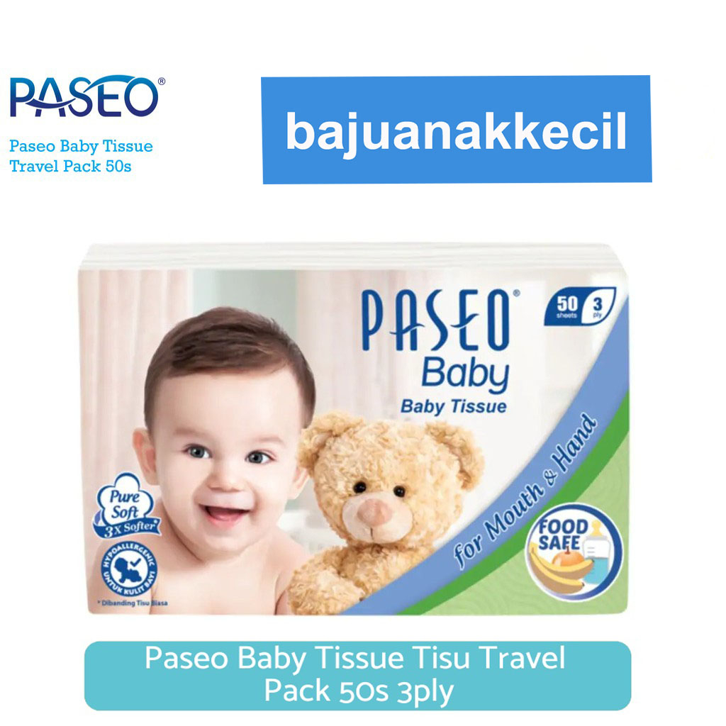 Jual Paseo Baby Tissue Pure Soft Facial Tisu Bayi Travel Pack 50 Sheet ...