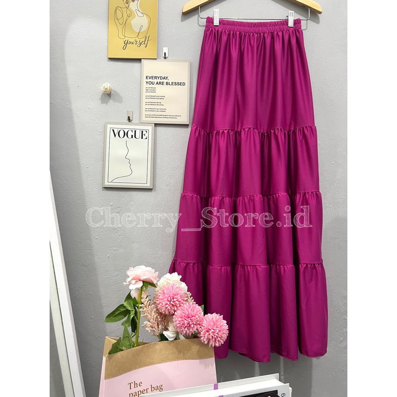 Jual Cherry_Ruffle Skirt 4 susun / rok wanita korea / skirt korean ...