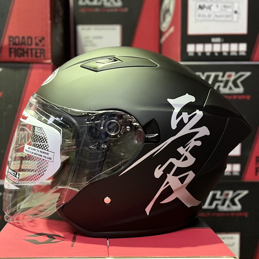 Jual Helm NHK R1 Max Kanji Black Silver Doff Half Face Double Visor ...