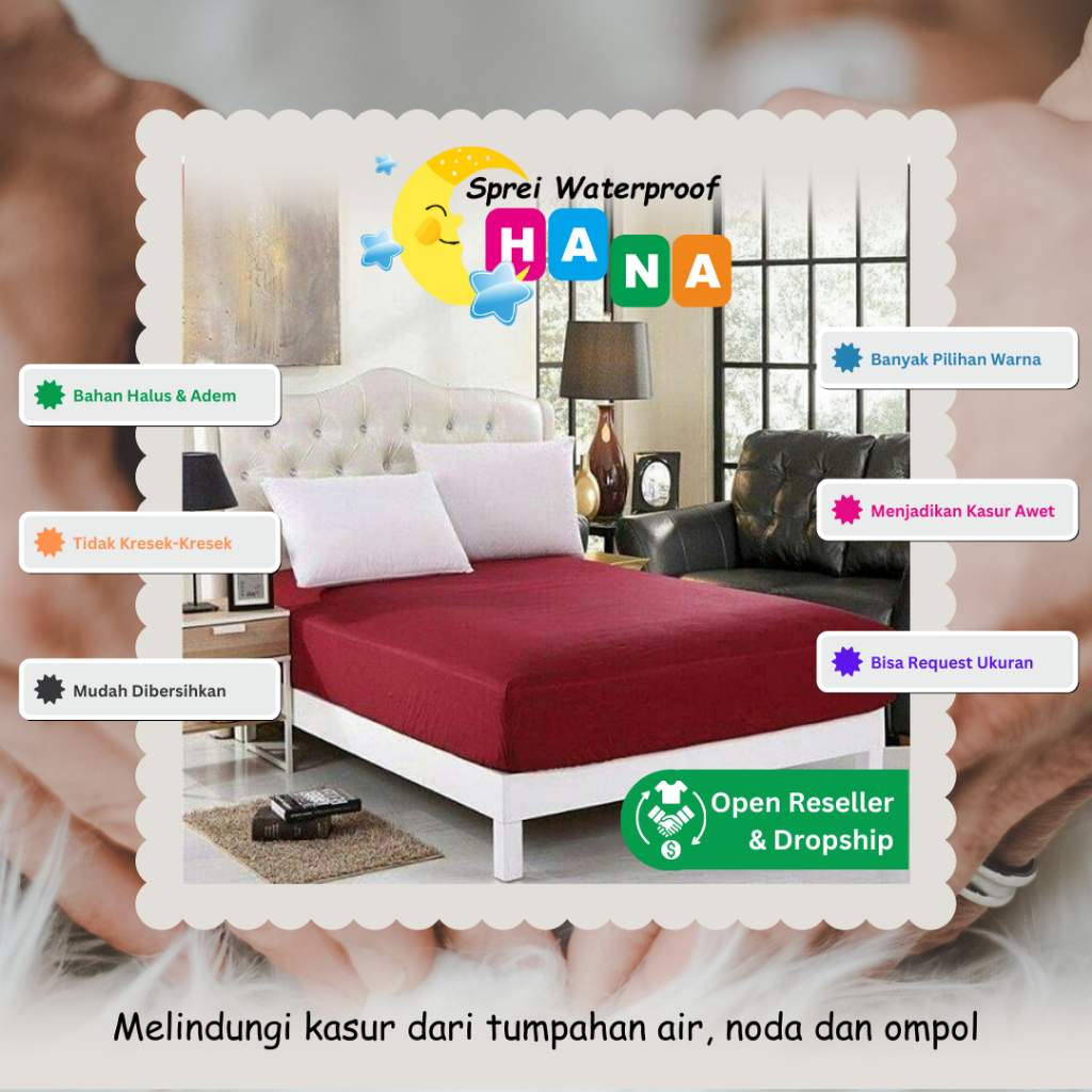 Jual Sprei Waterproof Hana 180X200X25 Pelindung Kasur Anti Air Ampuh ...