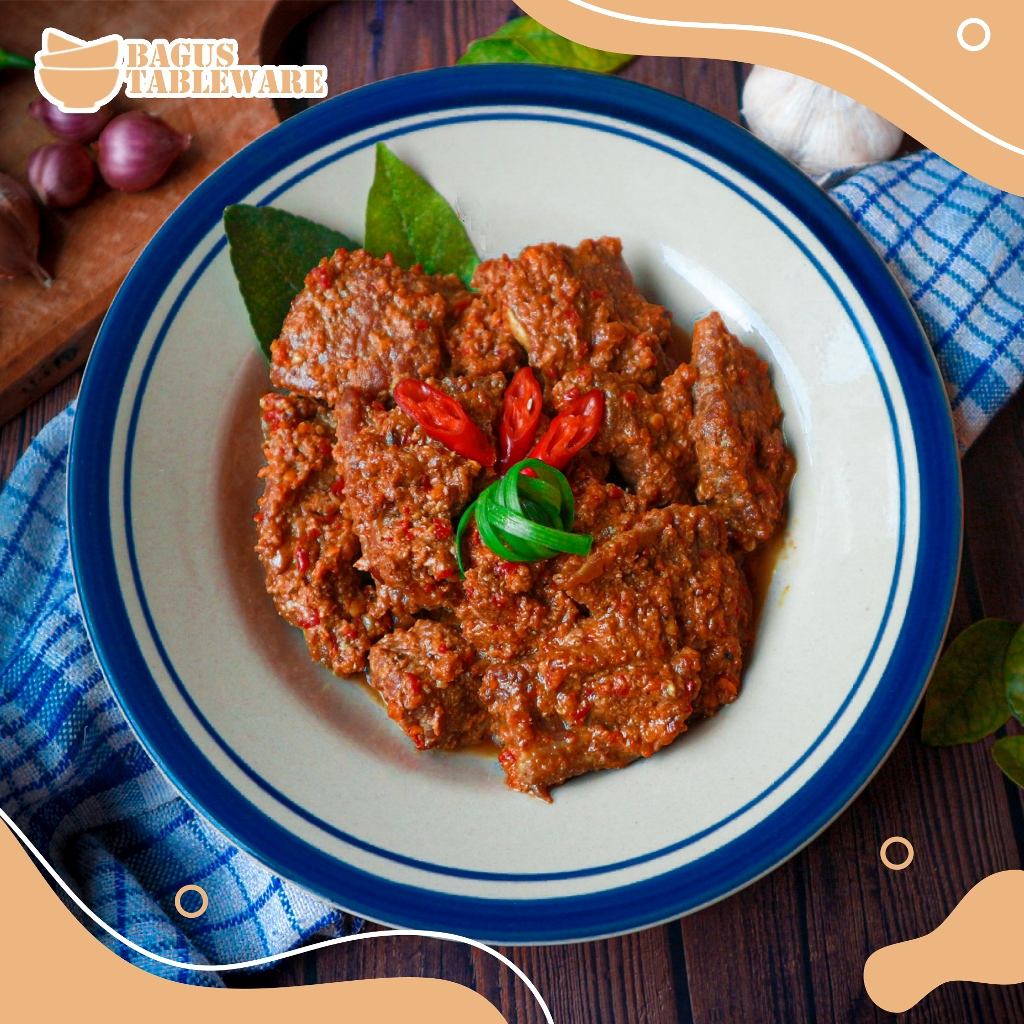 Jual Piring makan Keramik List Biru uk 8 inci (21cm) | Shopee Indonesia