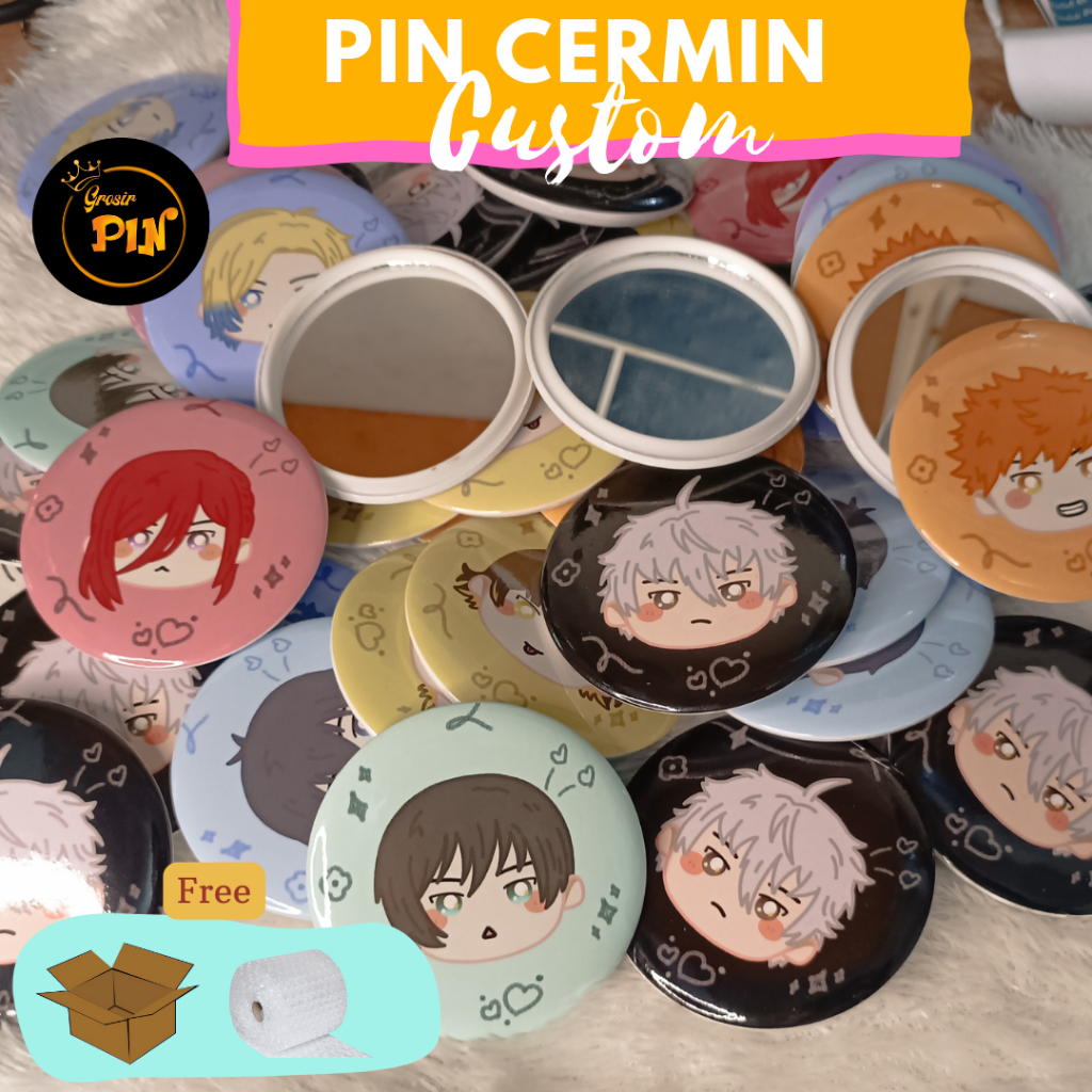 Jual PIN CERMIN KACA Make Up 75mm Hand Mirror Penggemar Souvenir ...