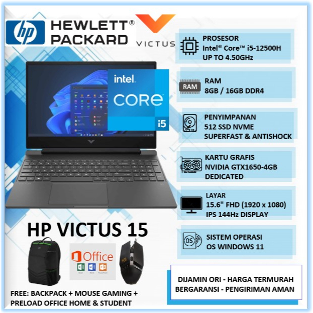 Jual Laptop Gaming Murah Baru HP Victus 15 FA0116TX Intel Core i5 Gen 12 Ram 16GB SSD 512GB ...