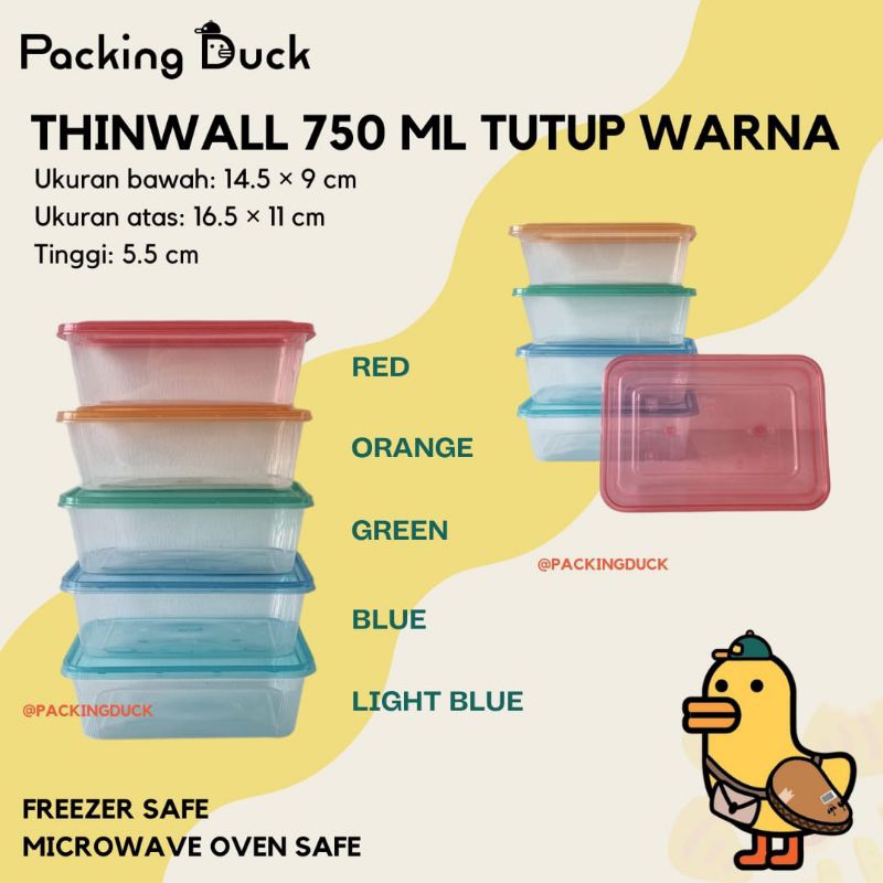 Jual (MIN ORDER 25 PCS) THINWALL 750ml TUTUP WARNA / FOOD CONTAINER / KOTAK TAKEAWAY / KOTAK ...