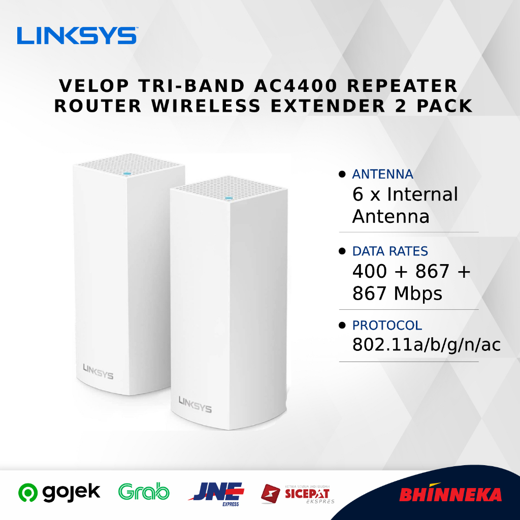 Jual LINKSYS Velop Tri-Band AC4400 Repeater Router Wireless Extender Wifi Asli Garansi Resmi 2 ...
