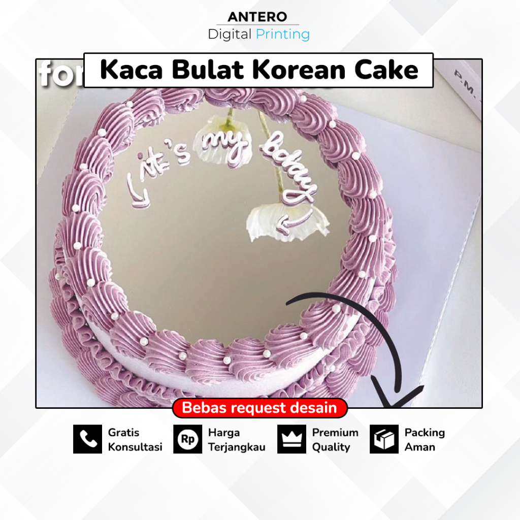 Jual Hiasan Kaca Acrylic Mirror For Korean Cake Kaca Bulat Untuk Kue ...