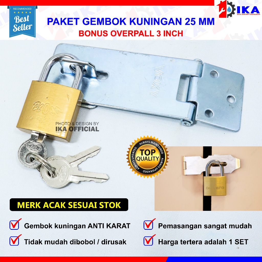 Jual Paket gembok pres kuningan 25mm + cantolan gembok 3inch | Shopee ...