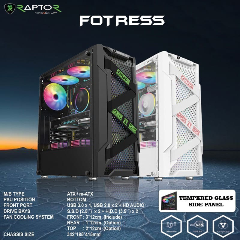 Jual Casing Gaming Raptor Fotress + 3 Fan RGB | Shopee Indonesia