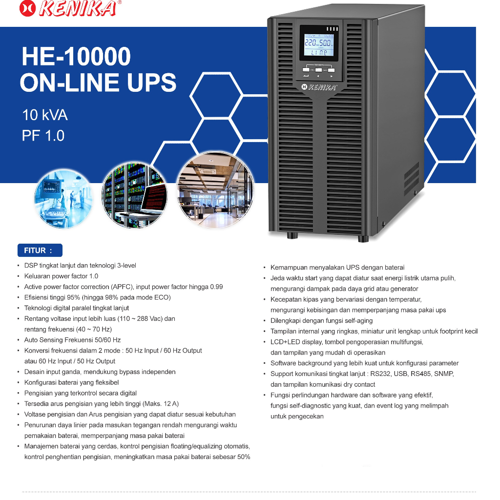 Jual Kenika UPS 10KVA Online Sinewave HE 10000/10KW Online HF UPS 16*9Ah, 220V | Shopee Indonesia