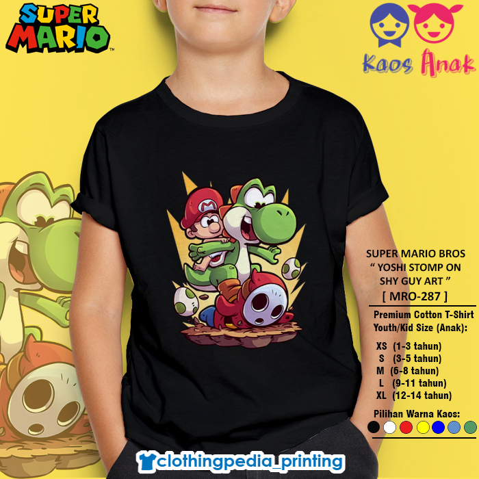 Jual Kaos Anak Yoshi Stomp on Shy Guy The Super Mario Bros Art Kid T ...