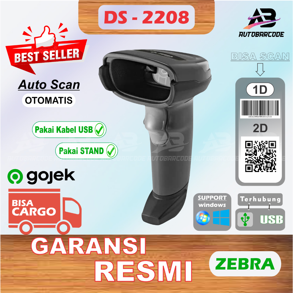 Jual Symbol Zebra DS-2208 Usb Scanner Barcode 2D Qris Scan 1D Auto ...