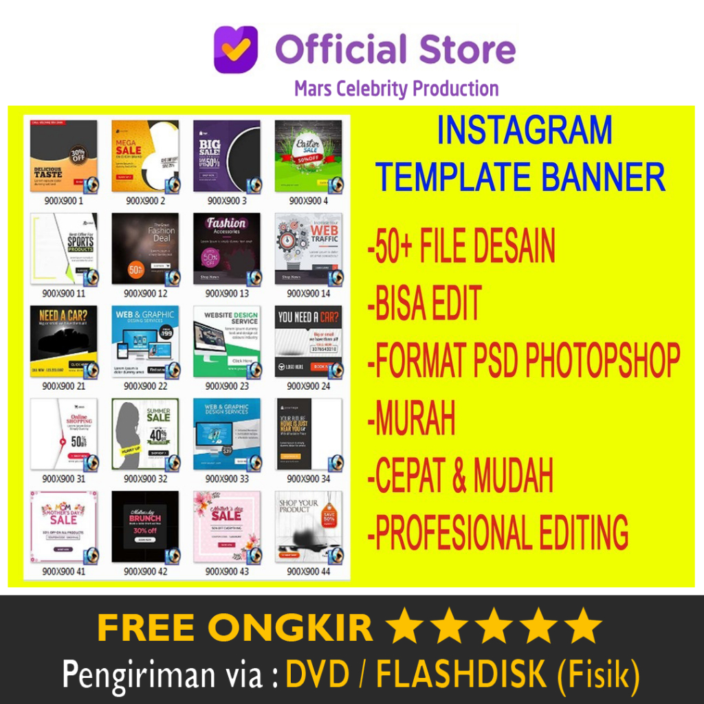 Jual Paket 50 Template Desain Instagram Banner Online Shop Olshop Bisnis Format Design PSD Usaha ...