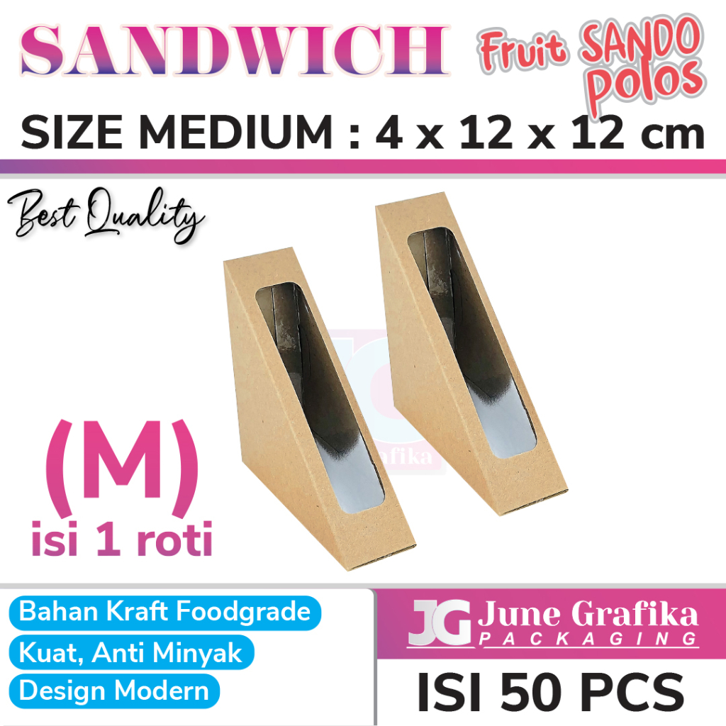 Jual (Isi 50pcs) Kemasan / Box Sandwich / Packaging Kraft Sandwich ...