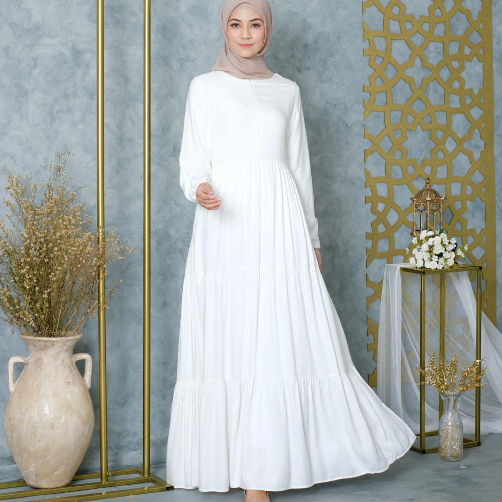 Jual As Mazis Rayon Tebal Adem Homedress Putih White Twill Busui Gamis ...