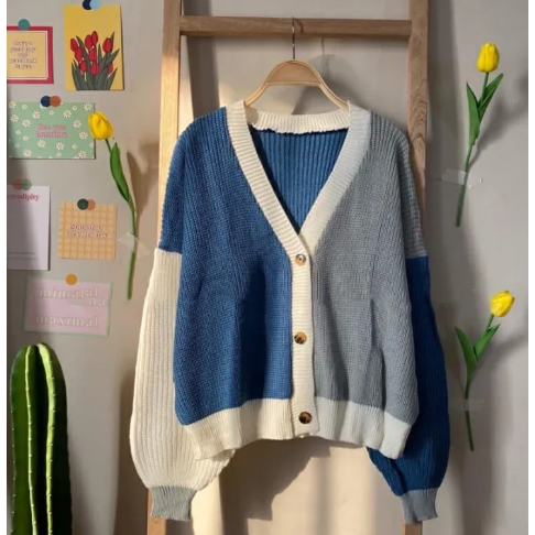 Jual Deer & Grizzly - Cardigan Rajut Mix Warna 3 Tones Bahan Tebal ...