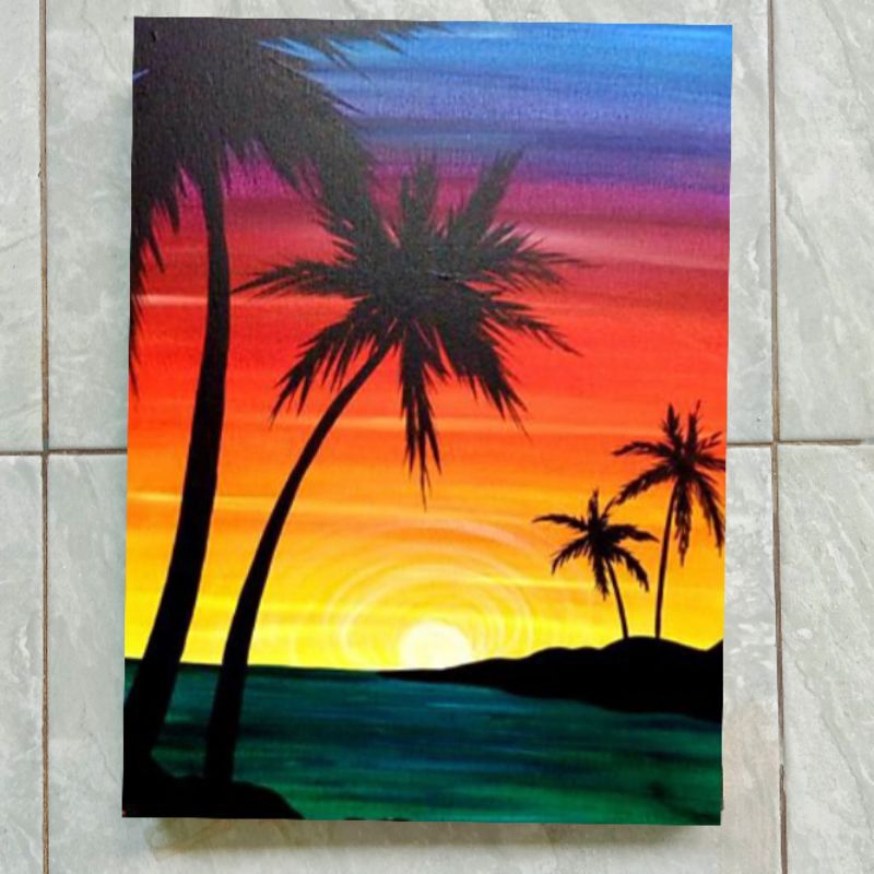Jual Lukisan Kanvas Canvas 30x40cm Motif Sunset Kelapa Aesthetic ...