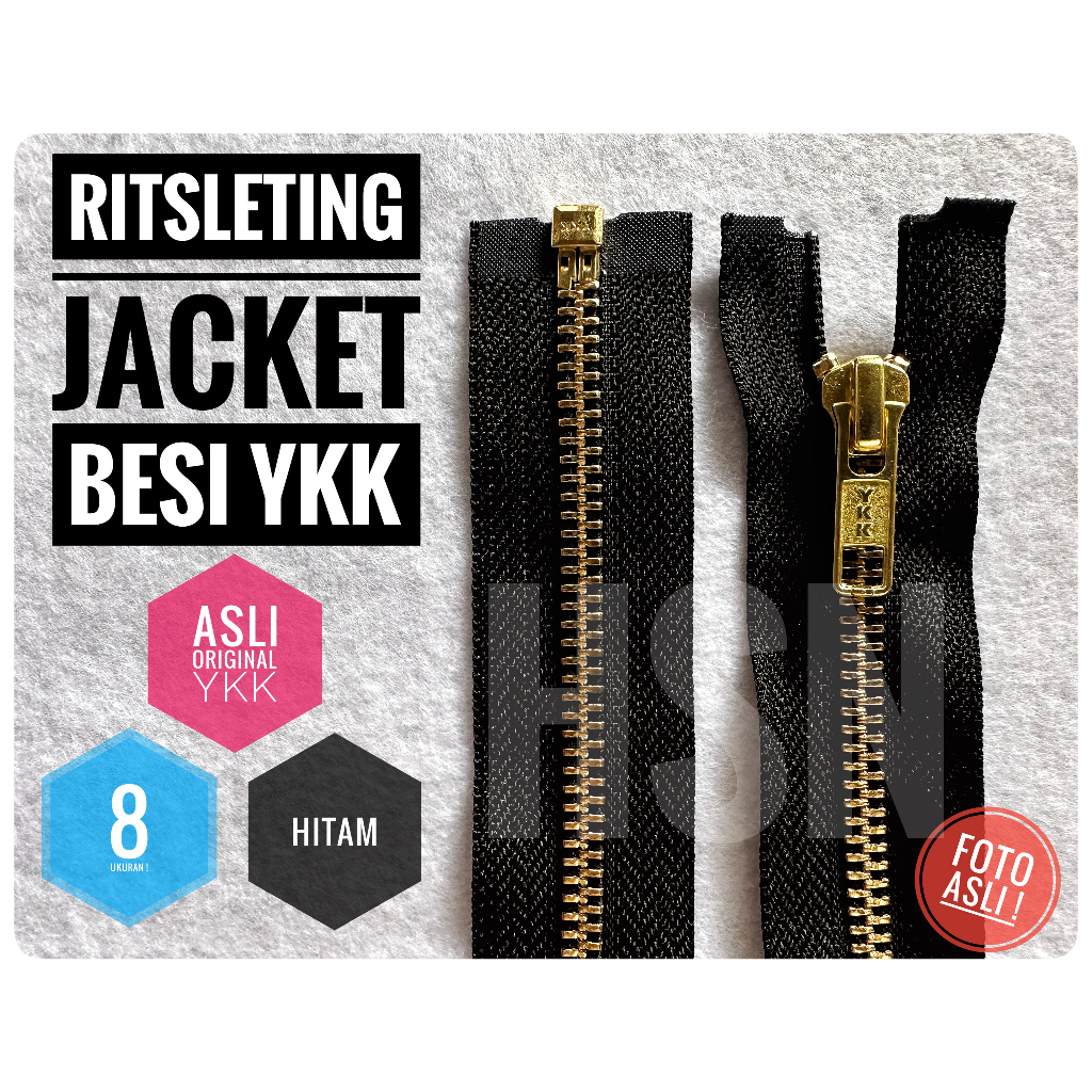 Jual ritsleting / resleting jaket gigi besi hitam YKK | Shopee Indonesia