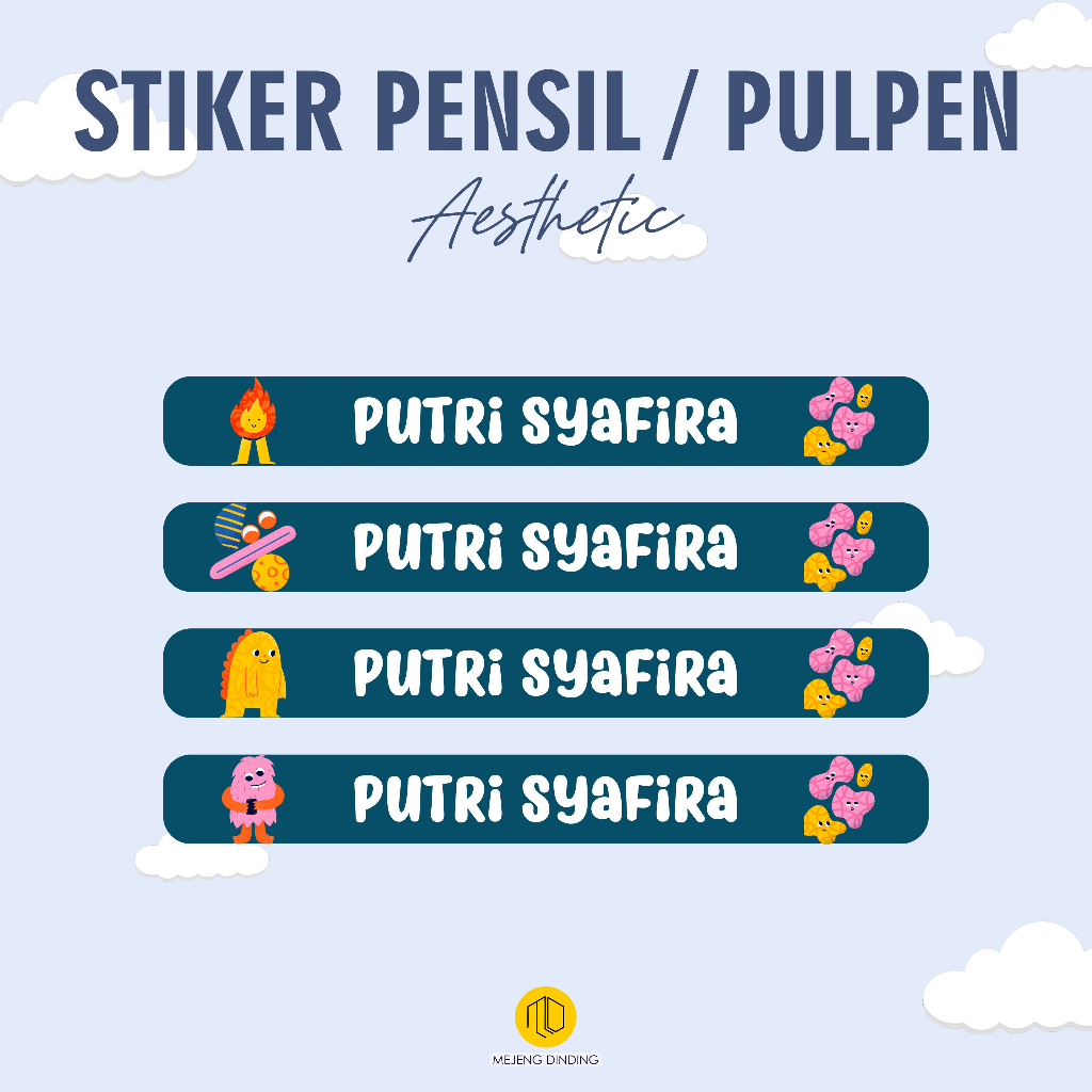 Jual (ISI 50 PCS) STIKER PENSIL CUSTOM NAMA KARAKTER KARTUN / STIKER ...