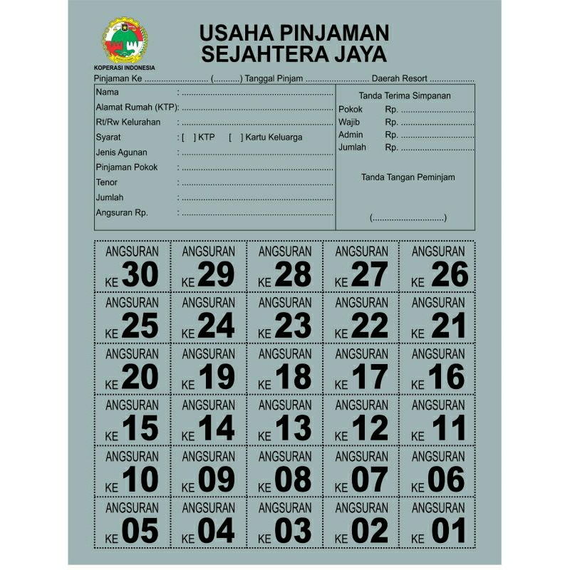 Jual cetak buku angsuran koperasi / cetak kartu pinjaman koperasi ...