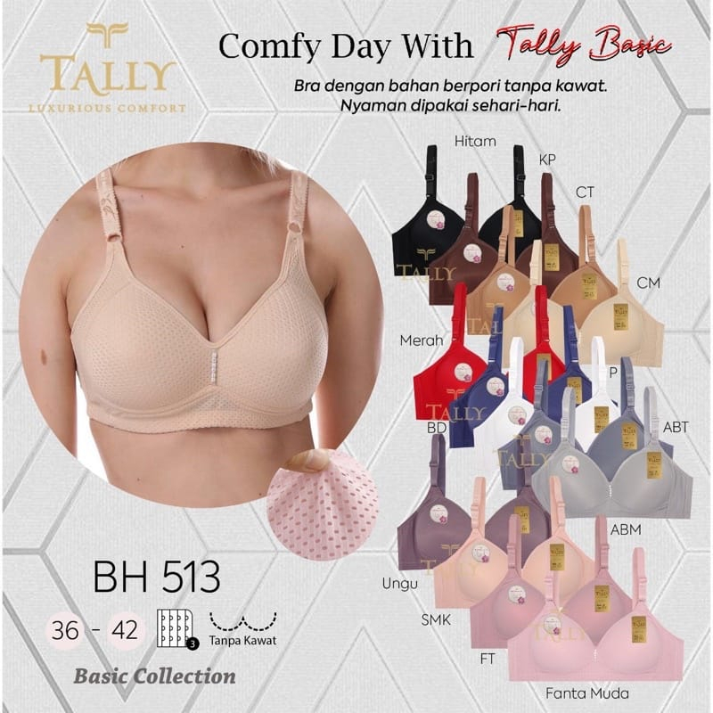 Jual TALLY BRA BH 513 | TANPA KAWAT | CUP C | BUSA TIPIS | SIZE 36 - 42 | Shopee Indonesia