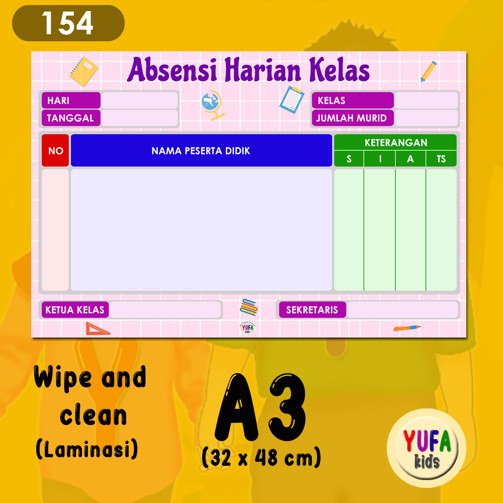 Jual 154 poster absensi kelas - Poster Edukasi Anak - Poster belajar anak - Poster wipe and ...