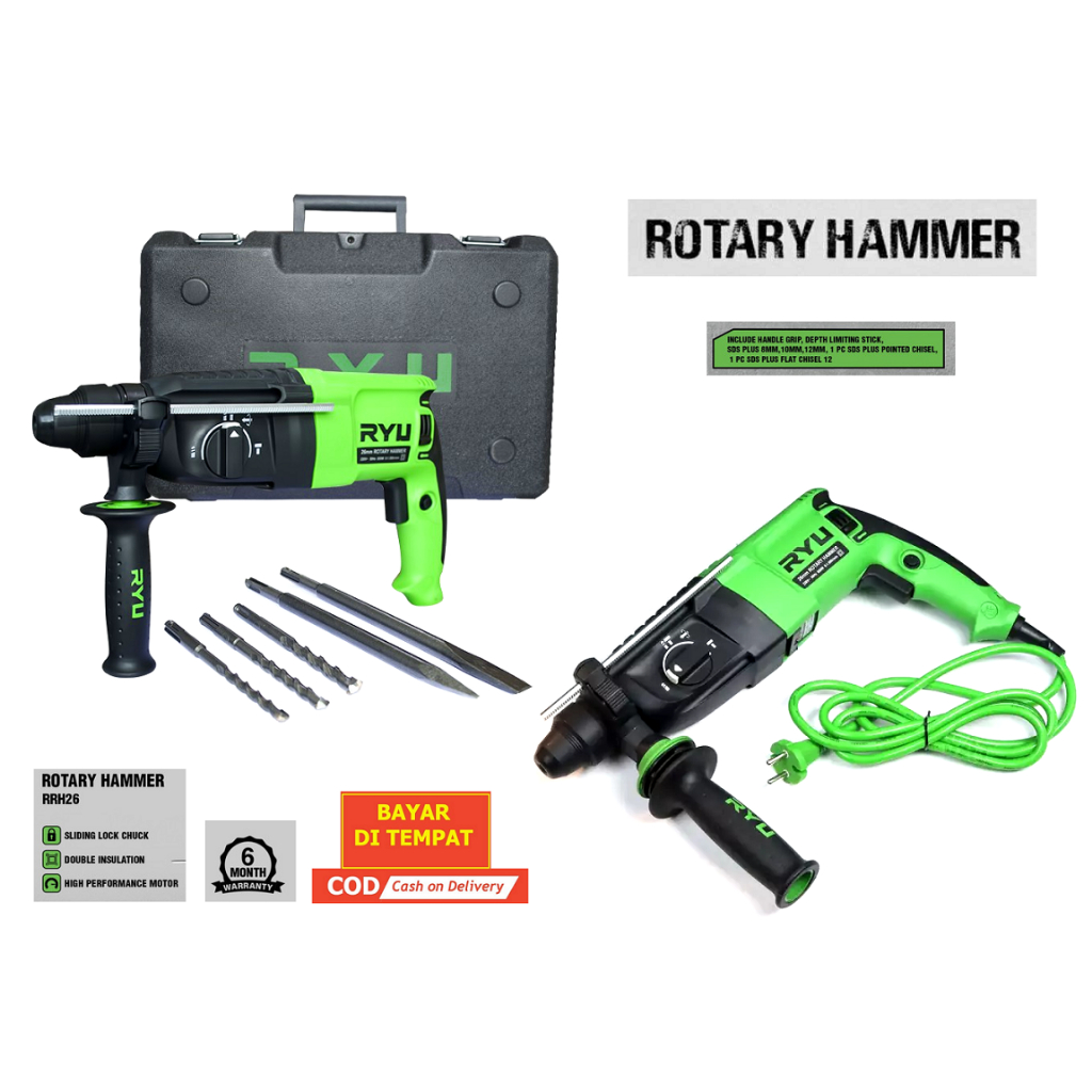 Jual RYU RRH 26 Rotary Hammer Mesin Bor Bobok Beton SDS Plus Rotary Hammer bobok 3 fungsi ryu ...