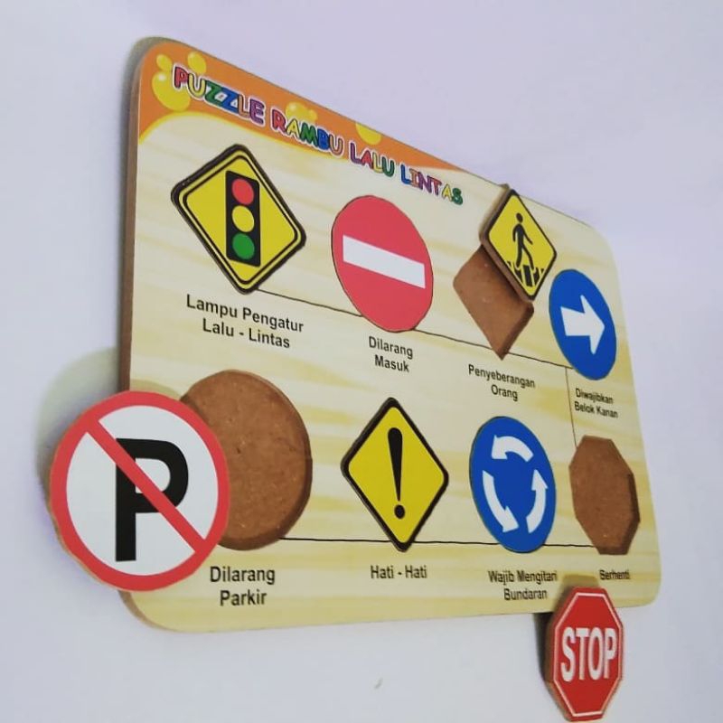 Jual Mainan Puzzle kayu Anak Rambu lalu lintas |edukasi anak rambu lalu ...