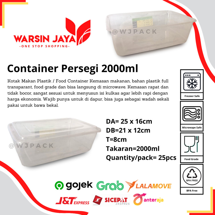 Jual Tempat penyimpanan makanan / container 2000ml persegi bening isi ...