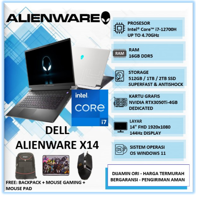 Jual Laptop Gaming Editing Rendering Dell Alienware X14 Intel Core i7 ...