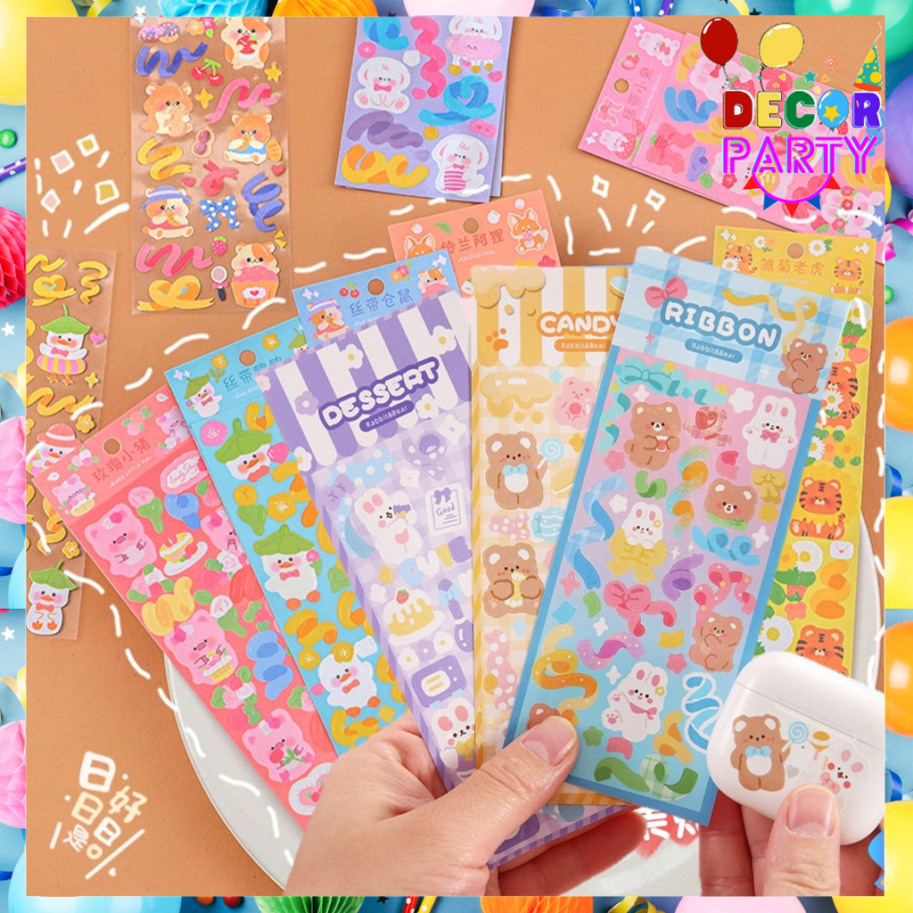 Jual DP Sticker Waterproof Kartun Bear Rabbit Hologram Stiker Motif ...