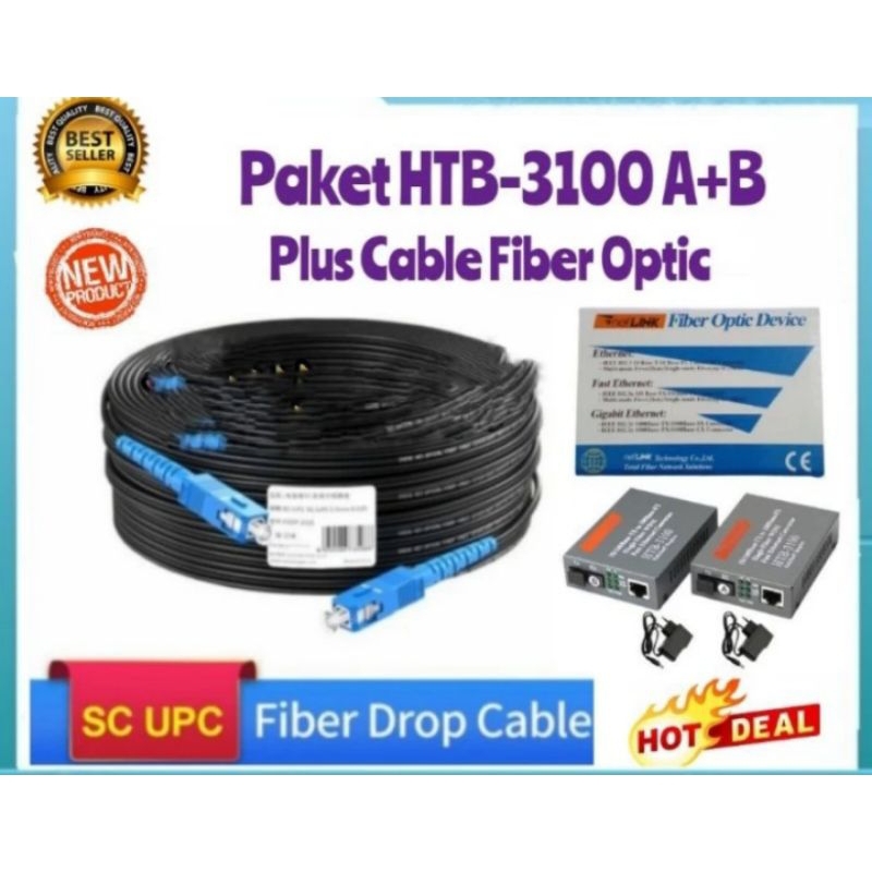 Jual MEDIA CONVERTER HTB 3100 A-B+KABEL FIBER OPTIC 300 METER | Shopee ...