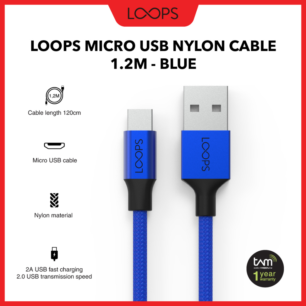 Jual LOOPS Micro USB Nylon Cable 1.2M - Blue | Shopee Indonesia