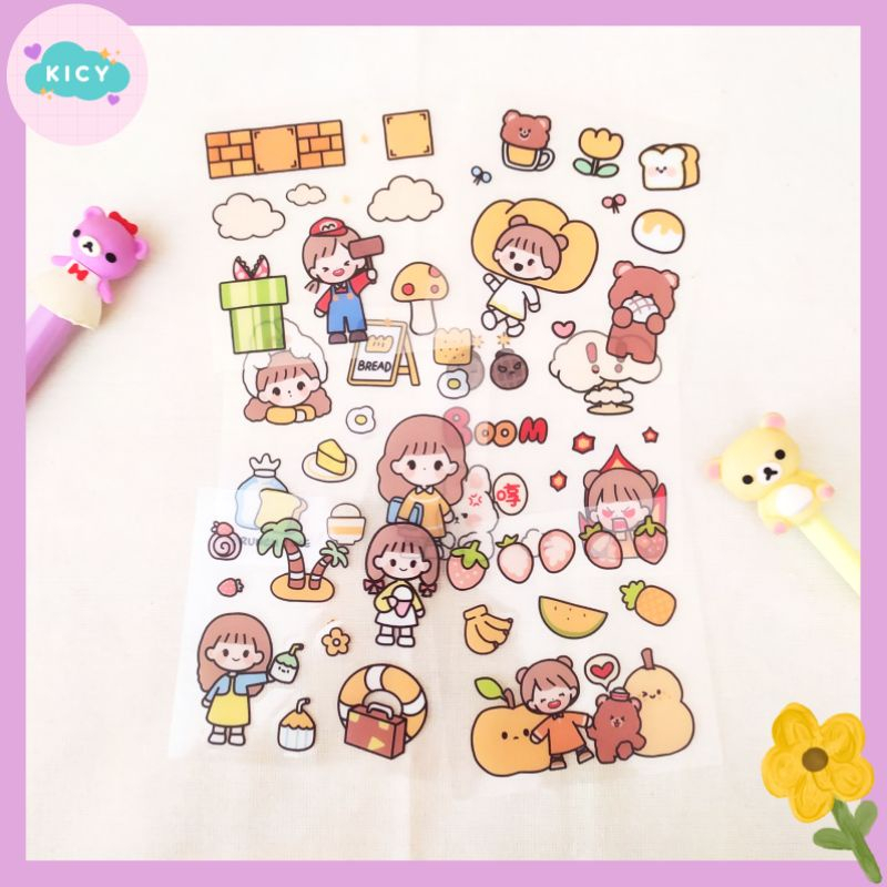 Jual [KICY] 1 Lembar Stiker Deco CHIBI GIRL Stiker PET Stiker Lucu ...