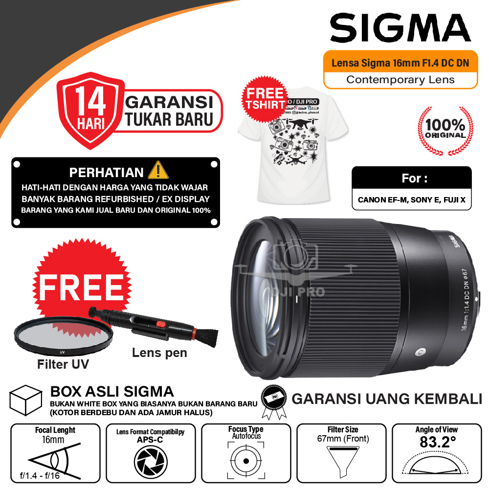 Jual Sigma 16mm f1.4 DC DN Contemporary Lens for Canon - Sony - Fujifilm | Shopee Indonesia