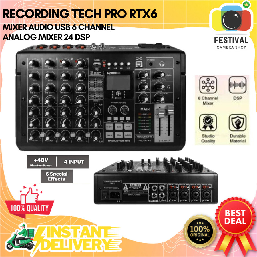Jual RECORDING TECH PRO RTX6 Mixer Audio USB 6 Channel Analog Mixer 24 ...