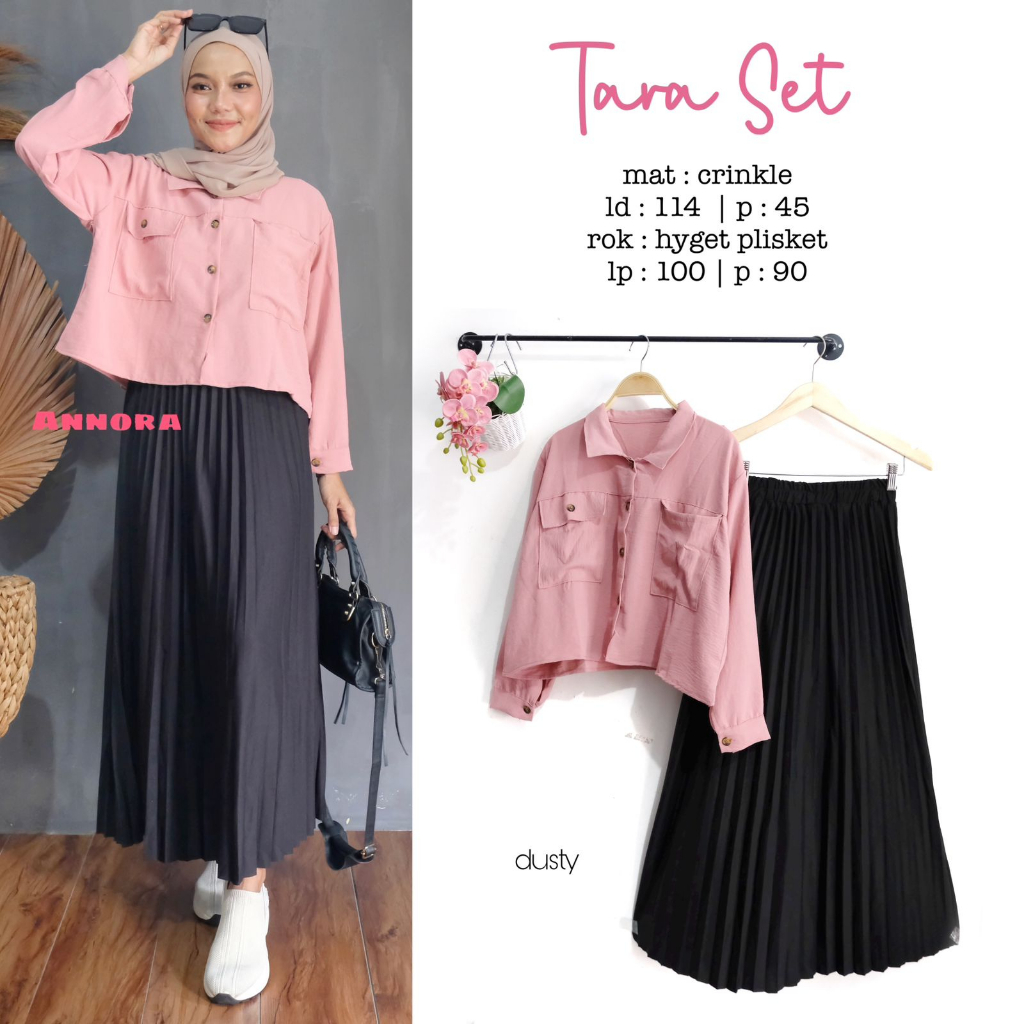 Jual TARA SET BY ANNORA BAHAN BLOUSE CRINKLE SKIRT HYGET PLISKET PLAIN ...