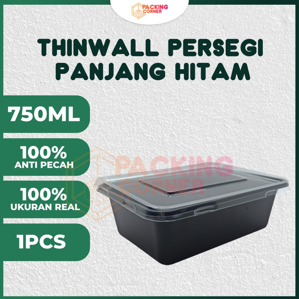 Jual THINWALL PERSEGI PANJANG FOOD CONTAINER LUNCH BOX PLASTIK HITAM ...
