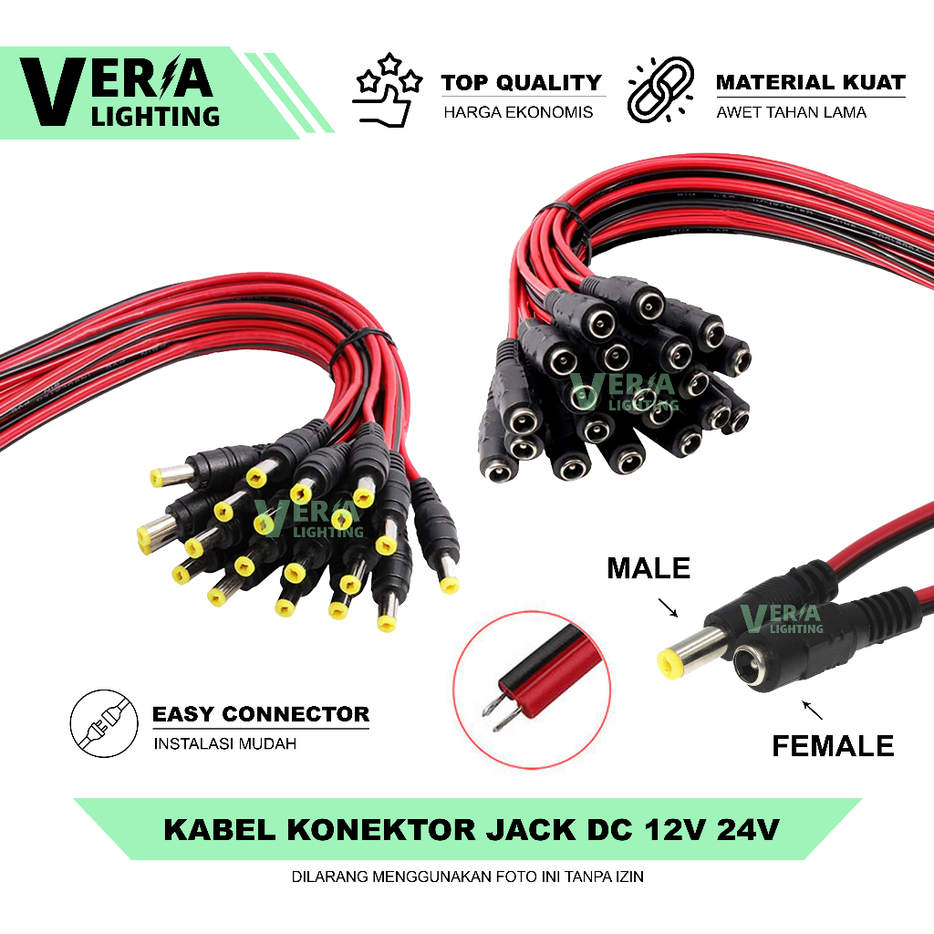 Jual Kabel Konektor Jack DC 12V 24V Power Supply Lampu LED Strip Neon ...