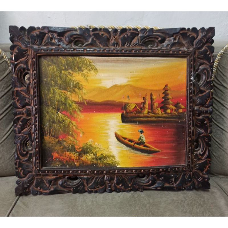 Jual Lukisan Vintage Pemandangan Bali Oil on Canvas Bingkai ukir kayu ...