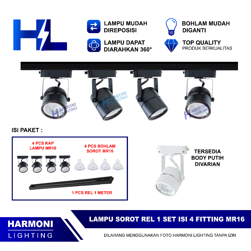 Jual Lampu Sorot Rel LED Plafon Set isi 4 Spotlight Track Light Bisa Ganti Bohlam | Shopee Indonesia
