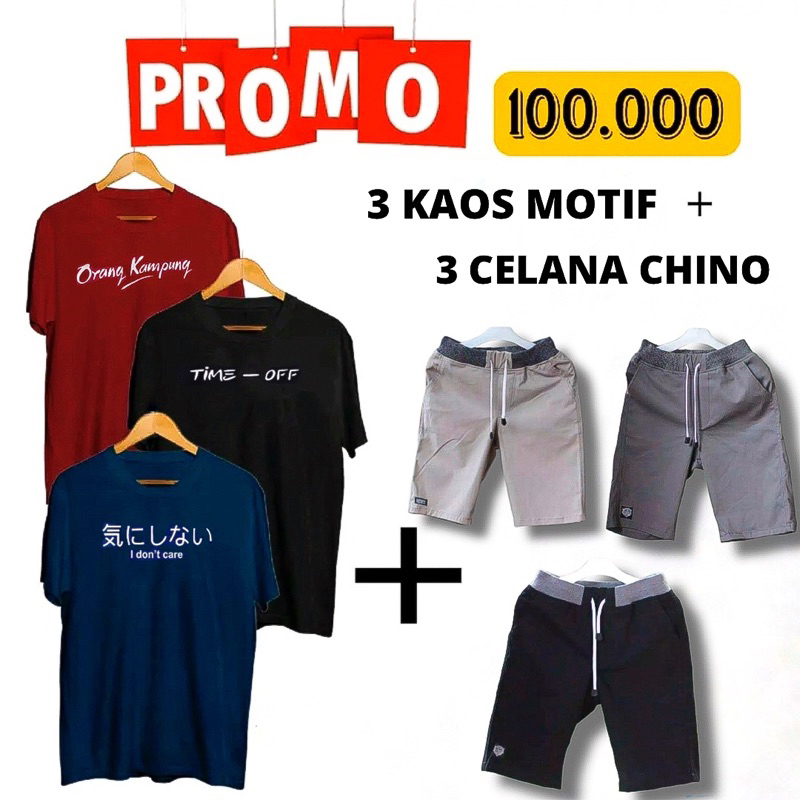 Jual PAKET HEMAT 100RB DAPAT 3 KAOS+3 CELANA PENDEK CHINOS PRIA DAN ... Jual PAKET HEMAT 100RB DAPAT 3 KAOS+3 CELANA PENDEK CHINOS PRIA DAN ...