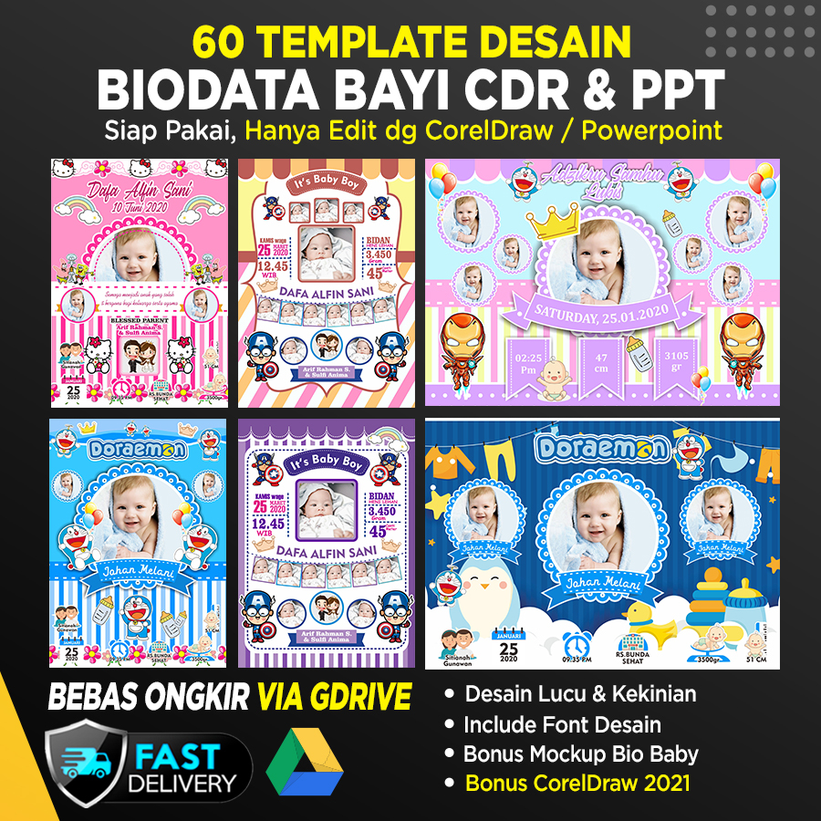 Jual Template Biodata Bayi Hadiah Figura Kelahiran format PPT CDR | Shopee Indonesia
