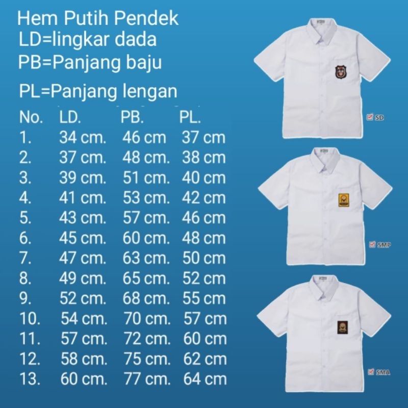 Jual Hem putih pendek sekolah sd-smk jumbo | Shopee Indonesia
