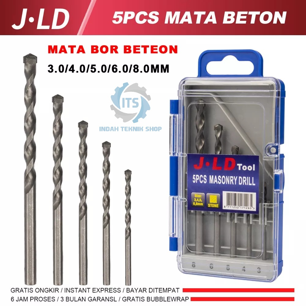 Jual JLD Mata Bor Beton set (5pcs) 3,4,5,6,8mm/ mata bor tembok beton ...