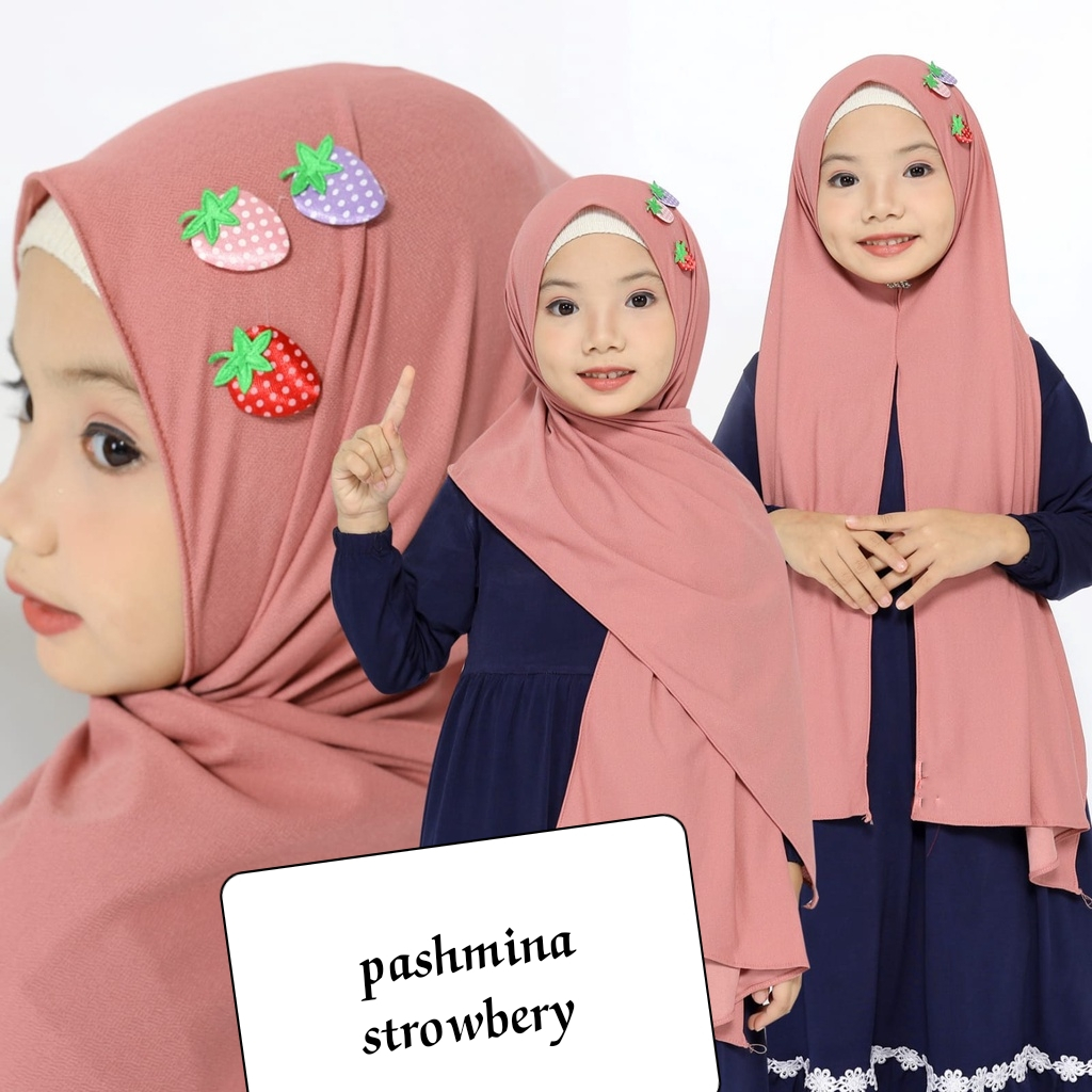 Jual Pashmina Pastan Anak Instan Terbaru strawberry 3-7 Tahun | Shopee ...