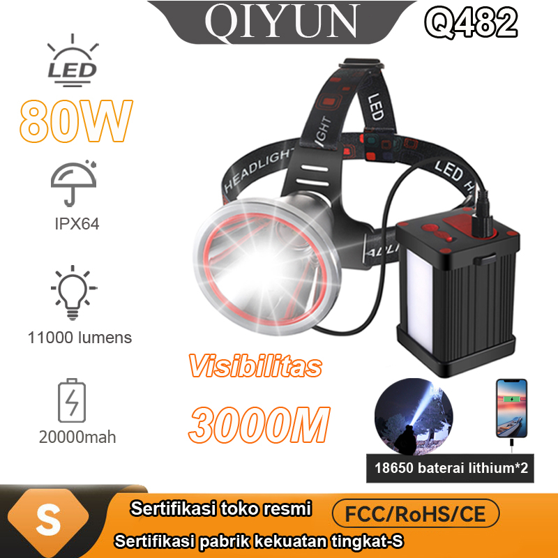 Jual QIYUN QYD 80W Lampu Super Terang Split Baterai IPx64 Senter Tahan Air 20000mAh Kompartemen ...