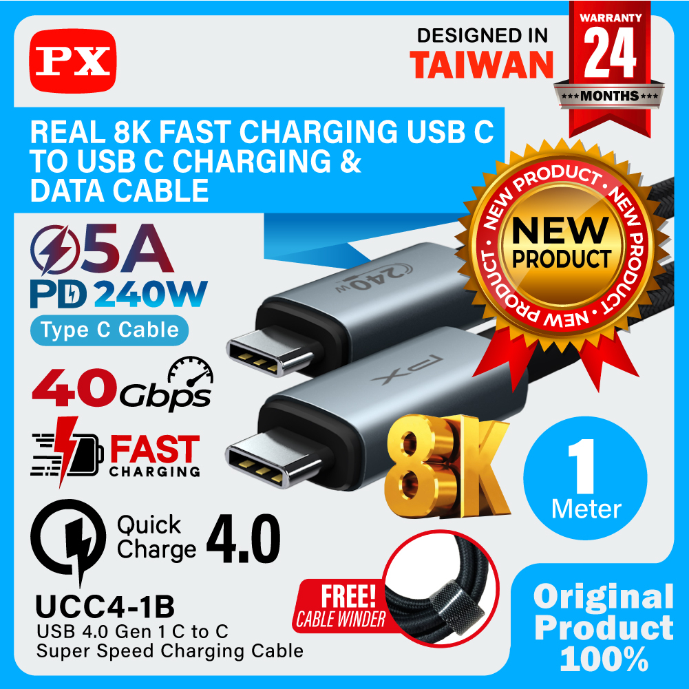 Jual Kabel Data Type C Fast Charging Type C 8K 240W 1 Meter PX UCC4-1B ...