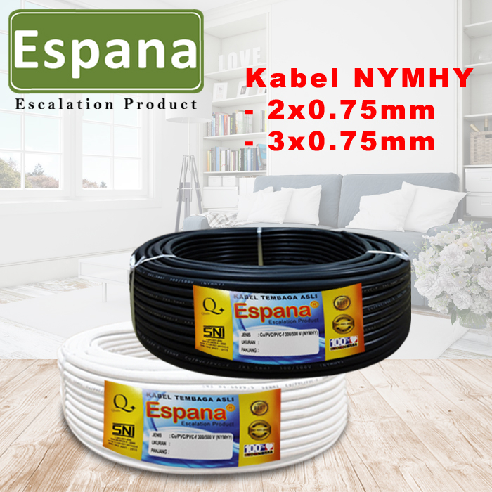 Jual Kabel Listrik Espana / Kabel NYMHY 2x0.75mm 3x0.75mm Tembaga Asli | Shopee Indonesia