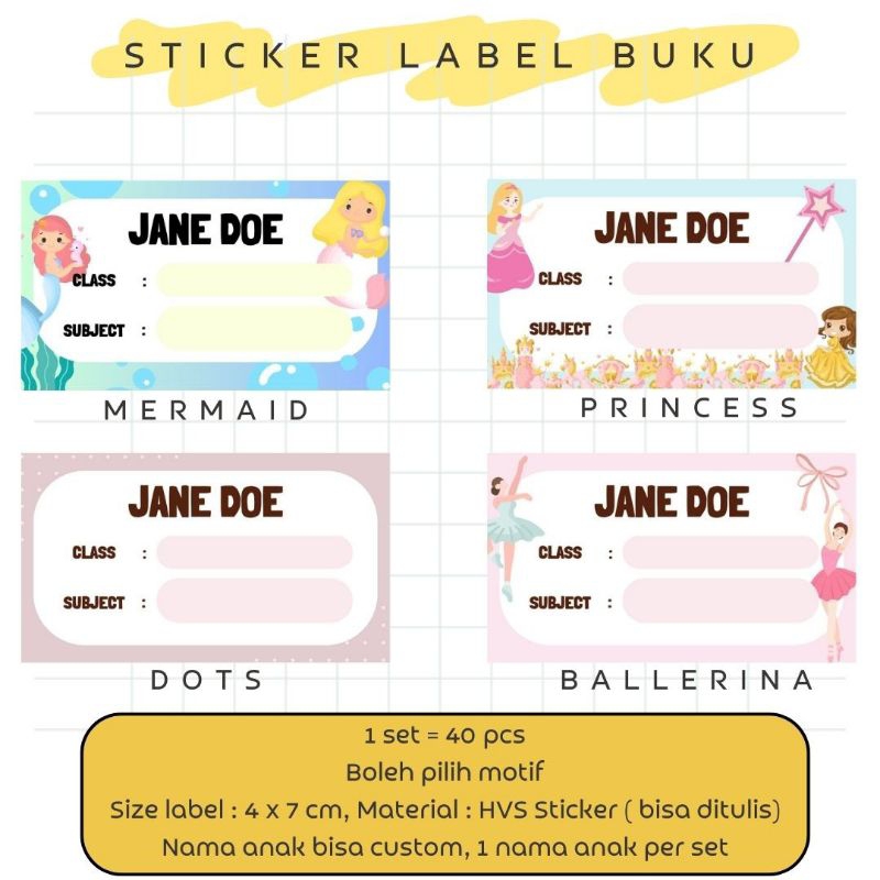 Jual Stiker Buku Pelajaran Stiker Nama Buku Tulis Stiker Nama Buku ...