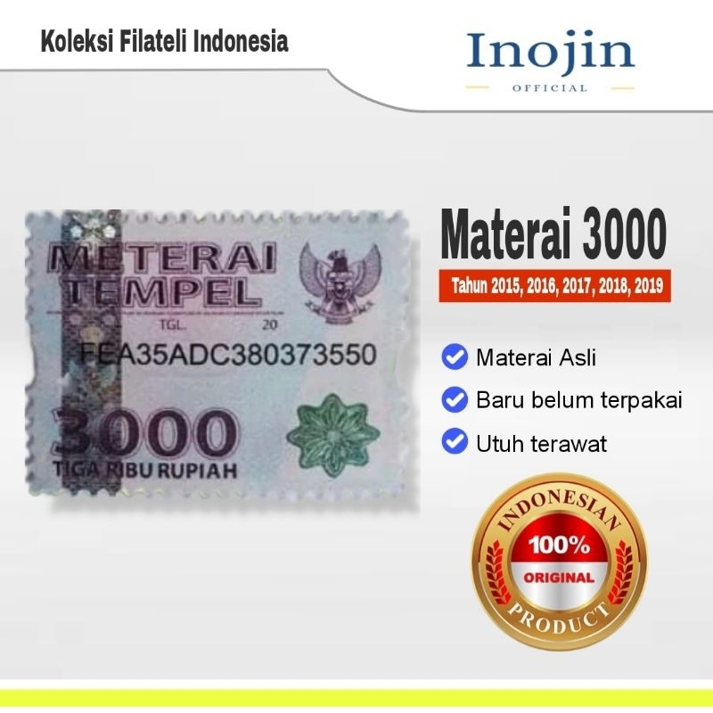 Jual Materai 3000 Tahun 2015 2016 2017 2018 2019 Perangko Matrai Tempel ...